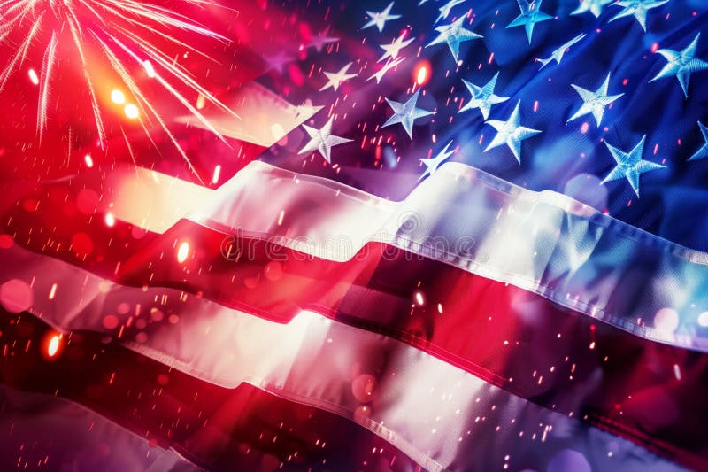 American Flag and Fireworks Celebrating Independence Day on July 4th ...