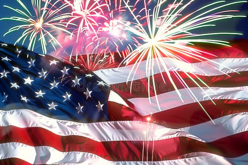 American Flag and Fireworks for Celebrating the 4th of July Stock ...
