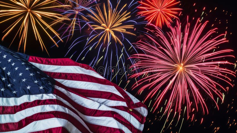The American Flag and a Fireworks Display Stock Illustration ...