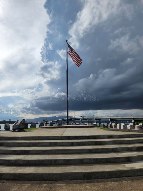 American Flag on a Flagpole on Top of a Set of Steps Stock Image ...