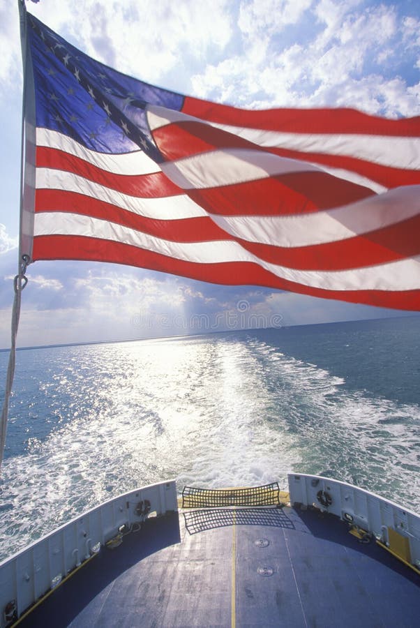American Flag Flying from Cape May Ferry, New Jersey Stock Image ...