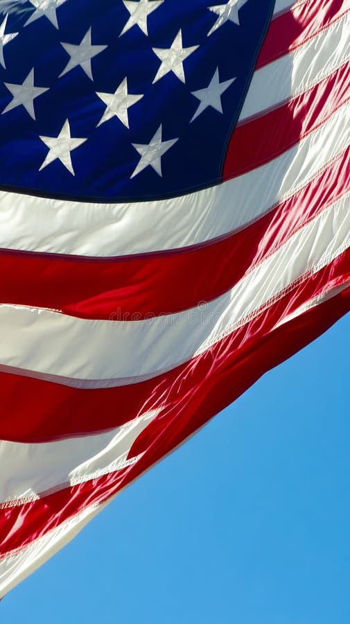 An American Flag Flying High in the Sky Stock Photo - Image of blow ...