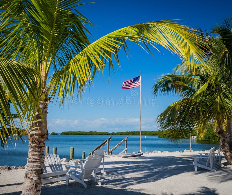 American Flag Framed by Beautiful Palm Trees in Key West, FL Stock ...