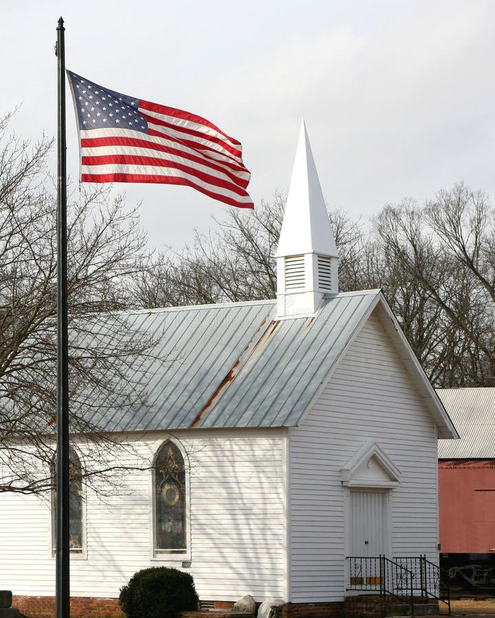 American Flag in Front of a Church Stock Photo - Image of historic ...