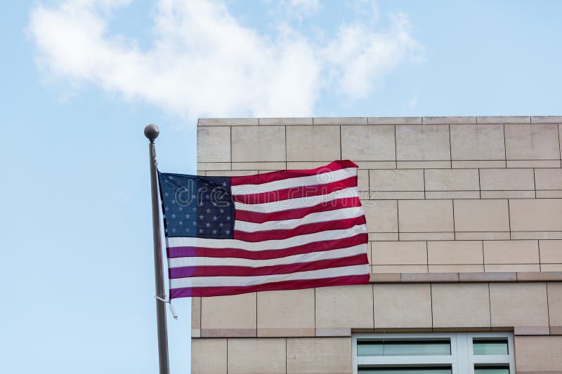 American Flag in Front of the American Embassy in Berlin, Germany Stock ...