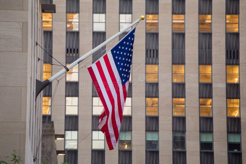 American Flag in Front of an Office Building Stock Image - Image of ...