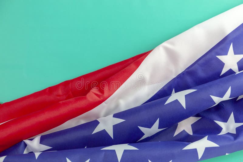 American Flag On Green Background With Copy Space For Your Text Stock