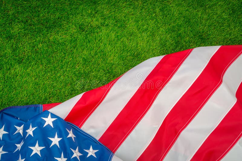 .American Flag on Green Grass Stock Image - Image of landscape ...