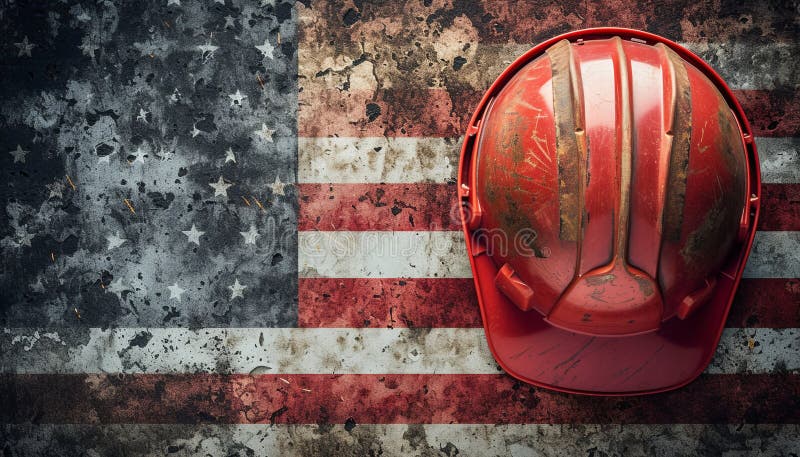 American Flag and Hardhat Worker and Labor Day Background. Stock ...