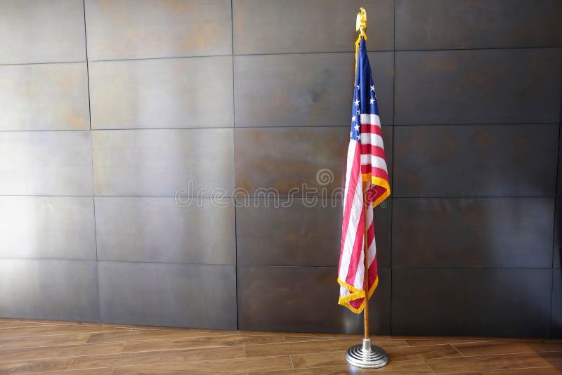 American Flag Hanging Inside the Industrial Warehouse Stock Image ...