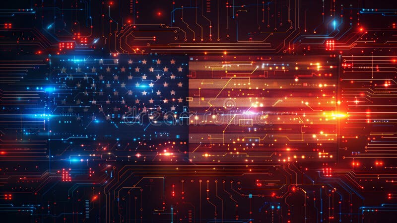 American Flag Intertwined with Digital Symbols, Representing Democracy ...