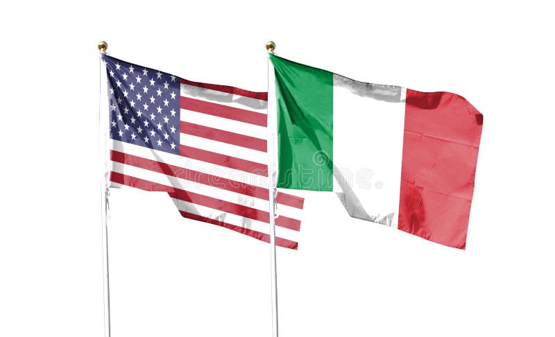 American Flag and Italian Flag on Cloudy Sky. Stock Image - Image of ...