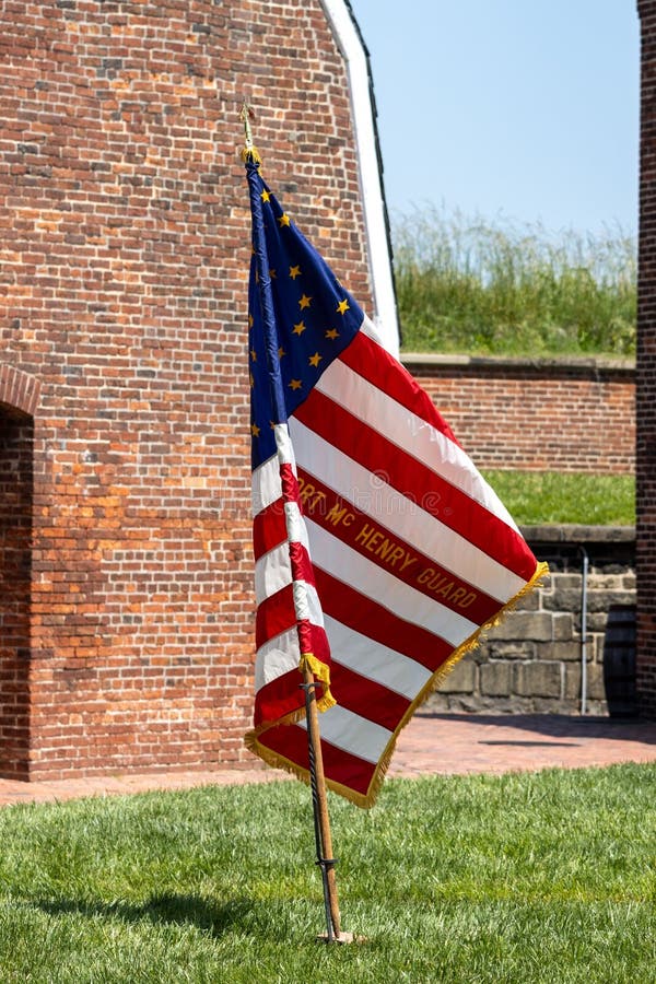 American Flag Labeled & X27;Fort McHenry Guard& X27; Standing on a ...