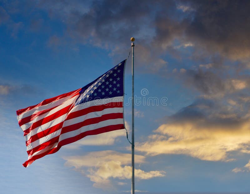 American Flag in Light Wind at Dusk Stock Image - Image of america ...