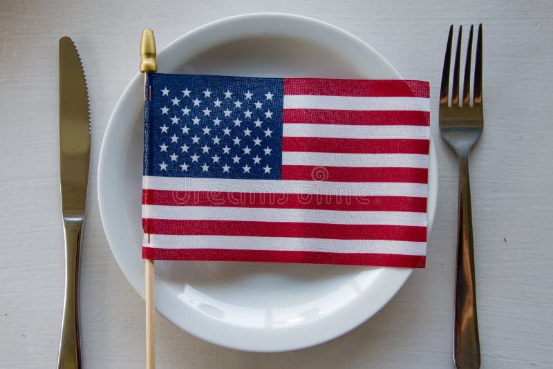 American Flag Lying on a Plate, Political Breakfast and Lunch Stock ...