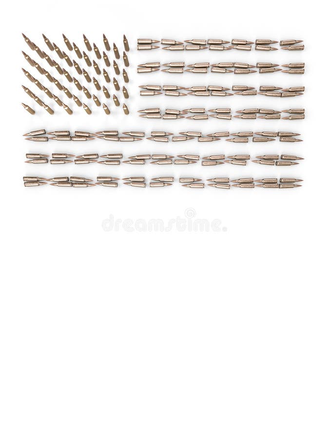 American Flag Made with Rifle Bullets on a Vertical White Background ...