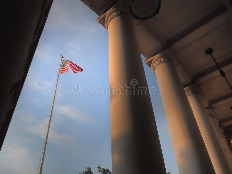 American Flag and Massive Columns Stock Image - Image of building ...