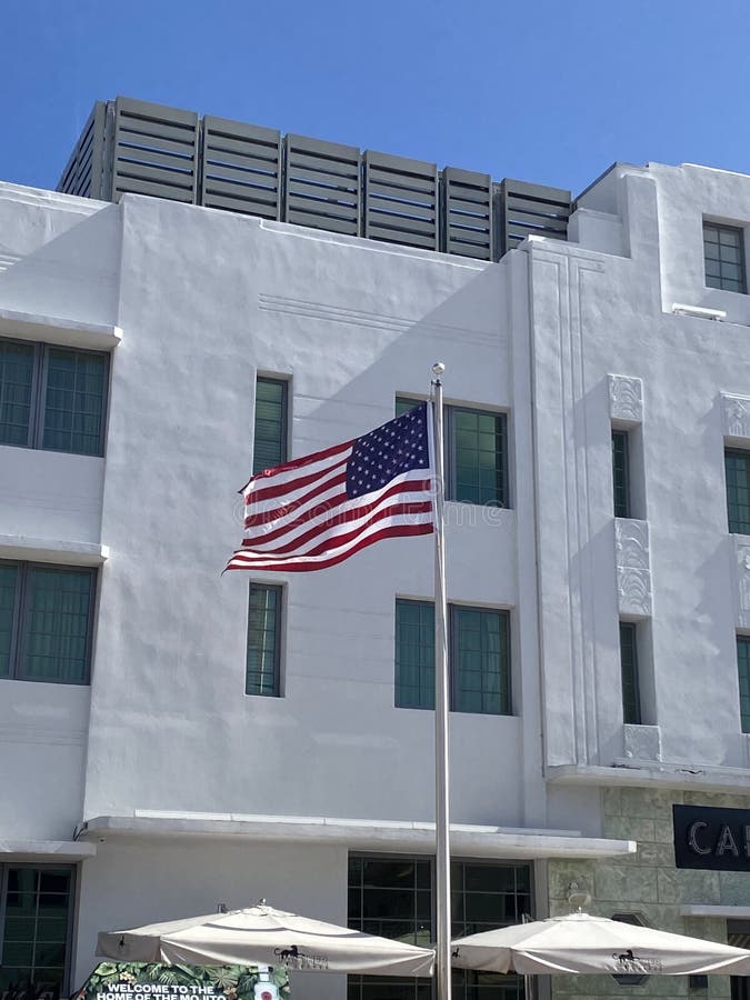 American Flag in Miami Beach Editorial Stock Image - Image of window ...