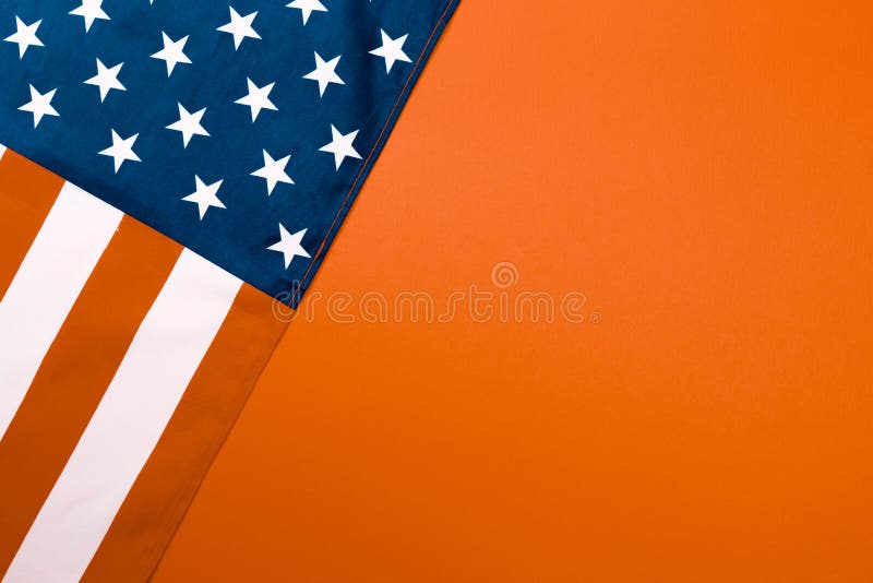 American Flag on Orange Background Top View Stock Image - Image of flag ...