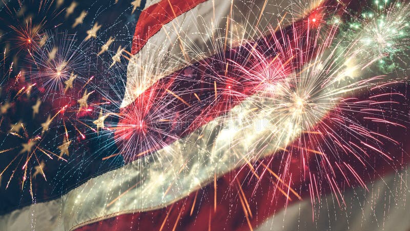 American Flag with Overlay of Fireworks Stock Image - Image of firework ...