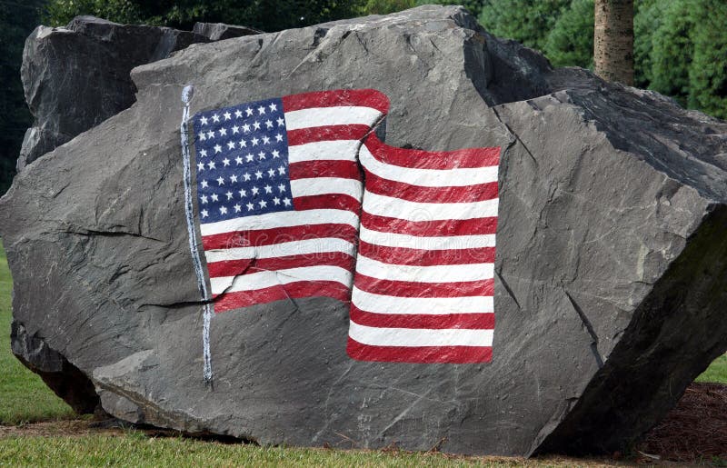 American Flag Painted on a Boulder Stock Image - Image of white, stone ...