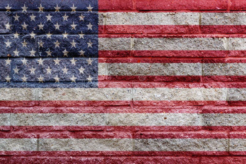 American Flag Painted on a Gray Stone Bricks Wall Stock Image - Image ...