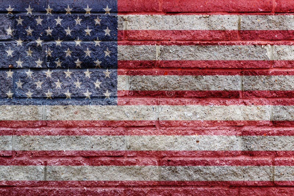 American Flag Painted on a Gray Stone Bricks Wall Stock Image - Image ...