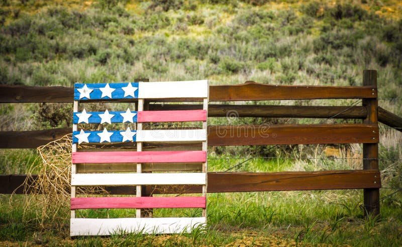 American Flag Pallet Rural Scene Stock Photo - Image of metal, hills ...
