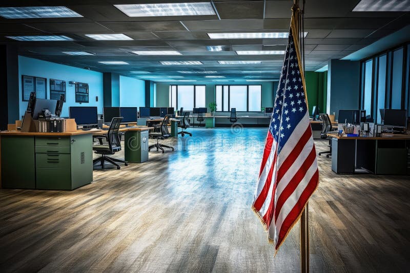 An American Flag Placed in a Typical Office Setting Stock Photo - Image ...