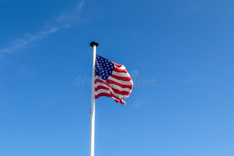 American Flag on a Pole Waving in the Sky Stock Image - Image of waving ...