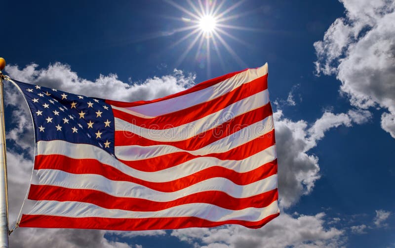 American Flag on a Post with Cloudy Background Stock Photo - Image of ...