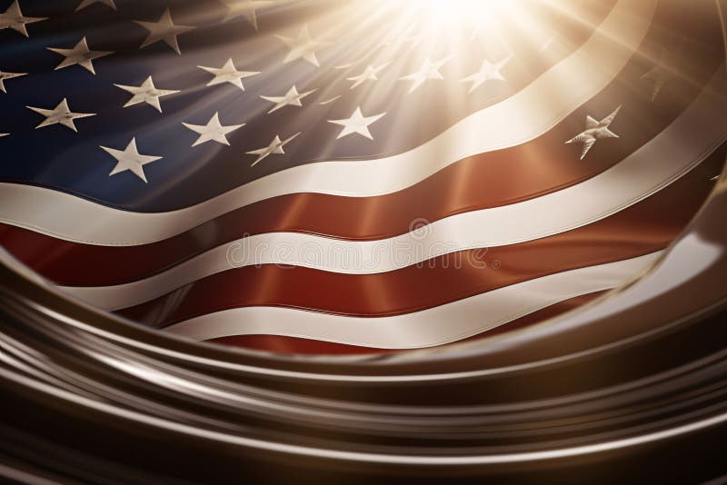 American Flag with Rays of Light and Lens Flare, 3d Rendering Stock ...