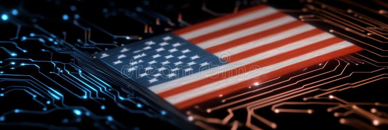 An American Flag Rests on a Circuit Board Symbolizing the Intersection ...