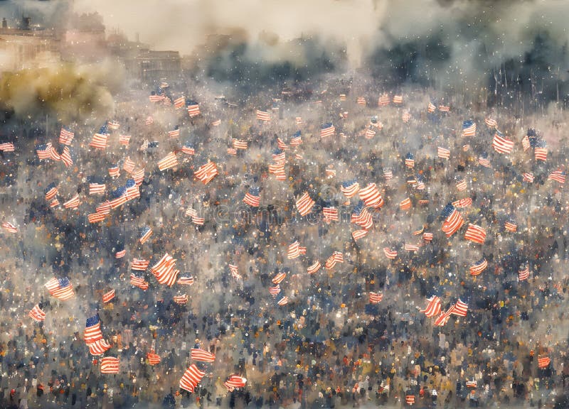American Flag Riot: Painted Crowd Amid Explosions and Revolution Stock ...