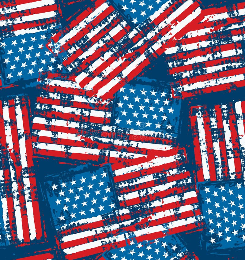American Flag Seamless Pattern with Grunge Distress Texture Stock ...