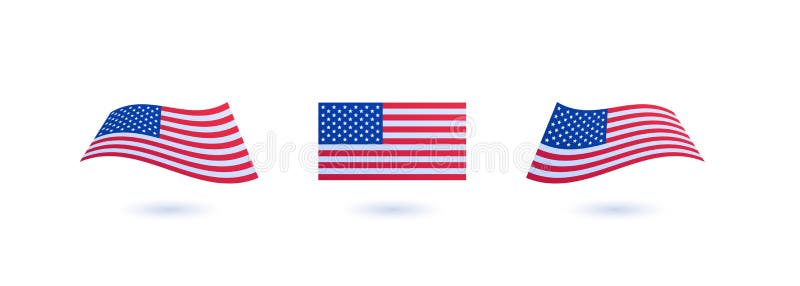 American Flag Set. Vector Illustration. Collection of Flat and Waving ...