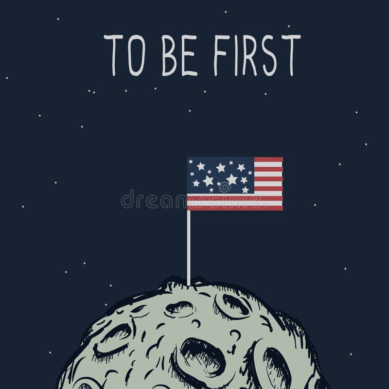American Flag Stands on on the Moon. Stock Vector - Illustration of ...