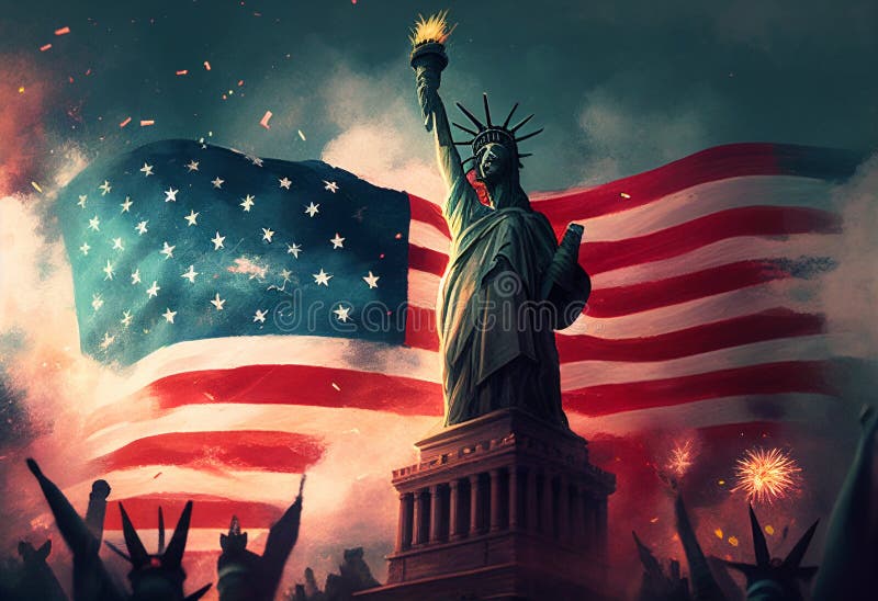 American Flag Statue of Liberty. AI Generated Stock Illustration ...