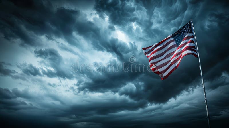 American Flag In A Storm