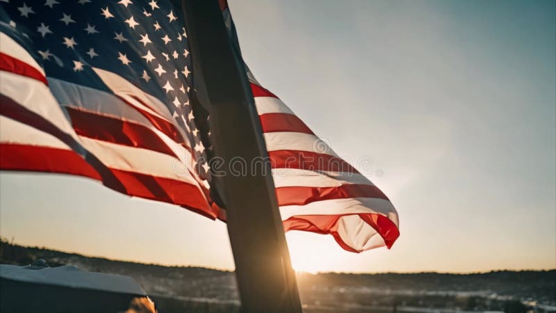 American Flag at Sunset stock video. Video of blowing - 347315627