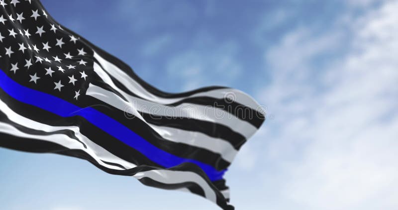 The American Flag in the Thin Blue Line Variant Waving in the Wind ...