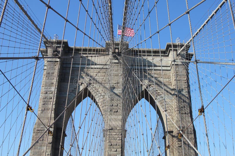 American Flag on Top of Famous Brooklyn Bridge Editorial Image - Image ...