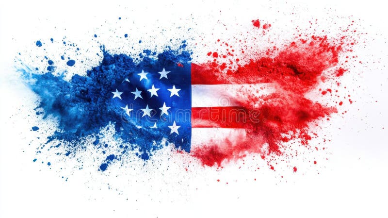 American Flag USA Exploding into Colorful Powder Creating an Abstract ...