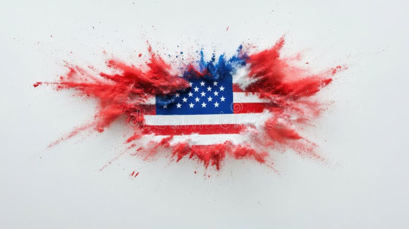 American Flag USA Exploding into Colorful Powder Creating an Abstract ...
