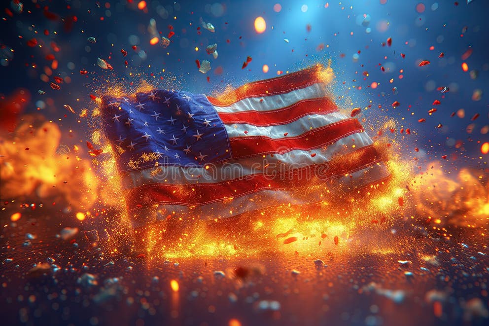 American Flag USA Star and Stripes Exploding Generative AI Stock ...