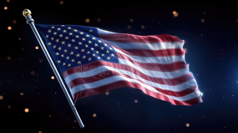 American Flag Waving Against a Starry Night Sky Stock Illustration ...