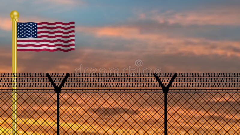 American Flag Waving on Defence Border Stock Image - Image of ...