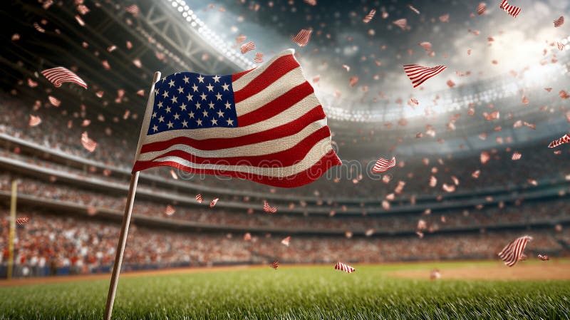 American Flag Waving in Stadium during Celebration Stock Illustration ...