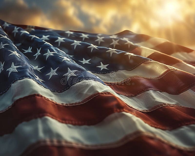 An American Flag Waving in the Wind Close-up Stock Image - Image of ...