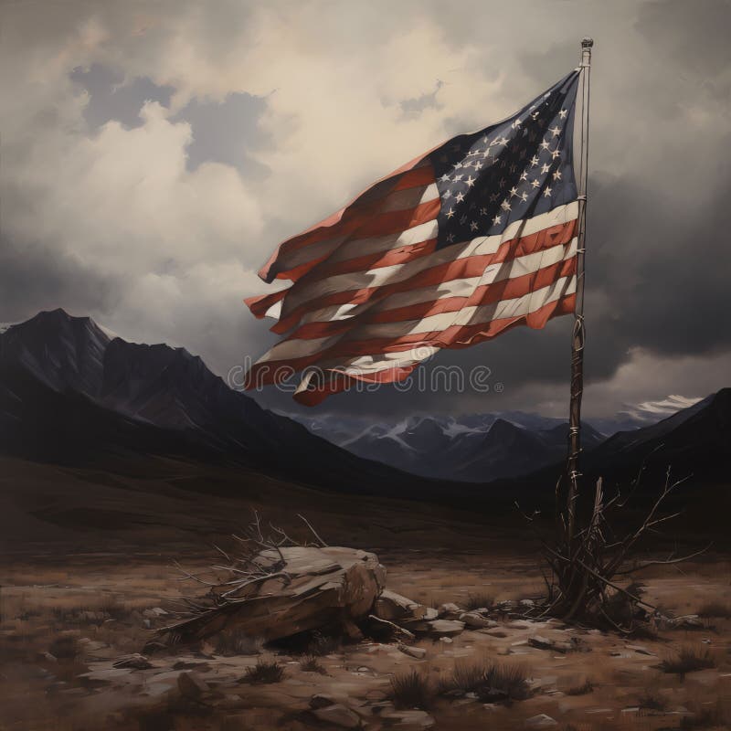American Flag Waving in the Wind in the Desert. 3d Rendering Stock ...